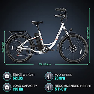 Vivi Electric Bike, 26" Electric Cruiser Bike 500W Ebike Electric Bike for Adults, Removable Battery, Professional 7 Speed E-Bike, Electric City Commuter Bicycle