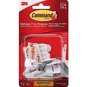 Command Small Wire Toggle Hooks, Damage Free Hanging Wall Hooks with Adhesive Strips, No Tools Wall Hooks for Hanging Organizational Items in Living Spaces, 9 White Hooks and 12 Command Strips