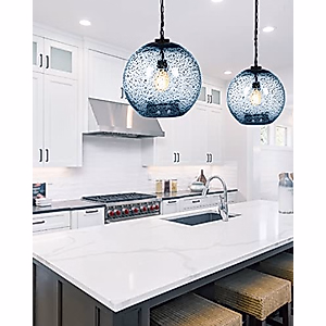 CASAMOTION Pendant Light fixtures Entryway Ceiling Hanging Glass Pendant Lighting Over Dining Room Table Modern Farmhouse Marble Blue Globe Shade lamp Kitchen Island 13" H