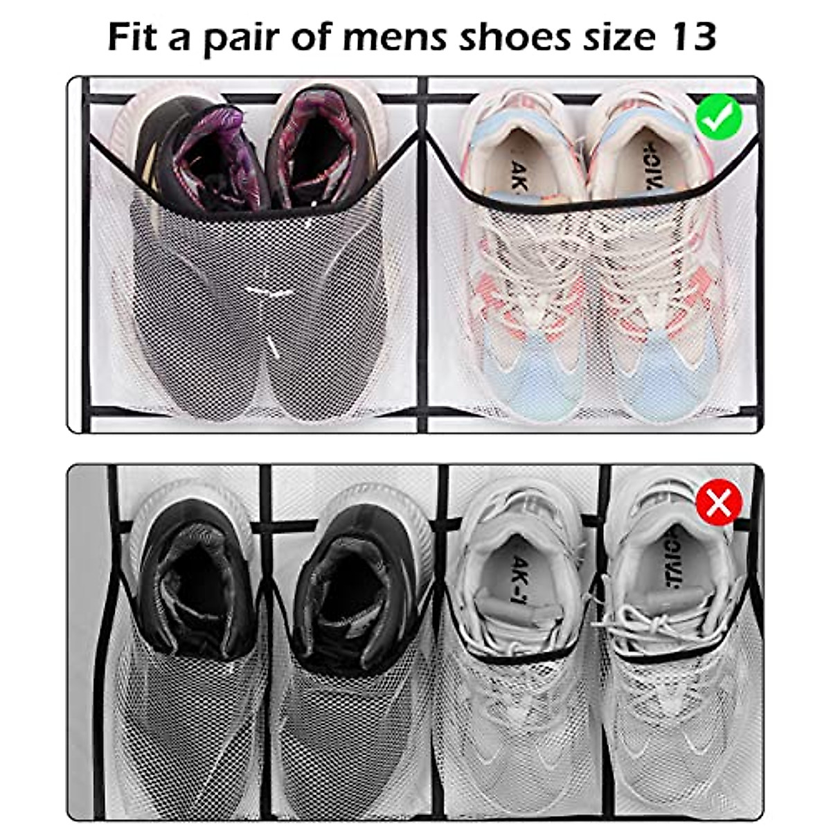 KIMBORA Over The Door Shoe Organizer 12 Large Mesh Pockets Boots Hanging Storage Shoe Rack for Closet White