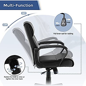 Office Chair Mid Back Desk Chair Adjustable High Ergonomic Computer Chair Soft Armrests PU Leather Chair with Lumbar Support Study Chair
