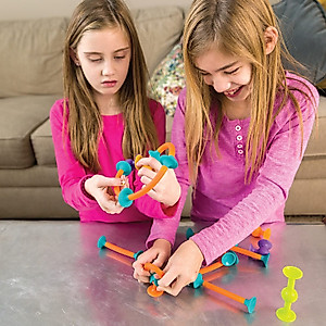 Fat Brain Toys Squigz Toobz Set - 36 Piece Fidget Tubes Suction Cup Toys, BPA Free Silicone Sensory Toys for Girls and Boys - Includes Zippered Storage Bag