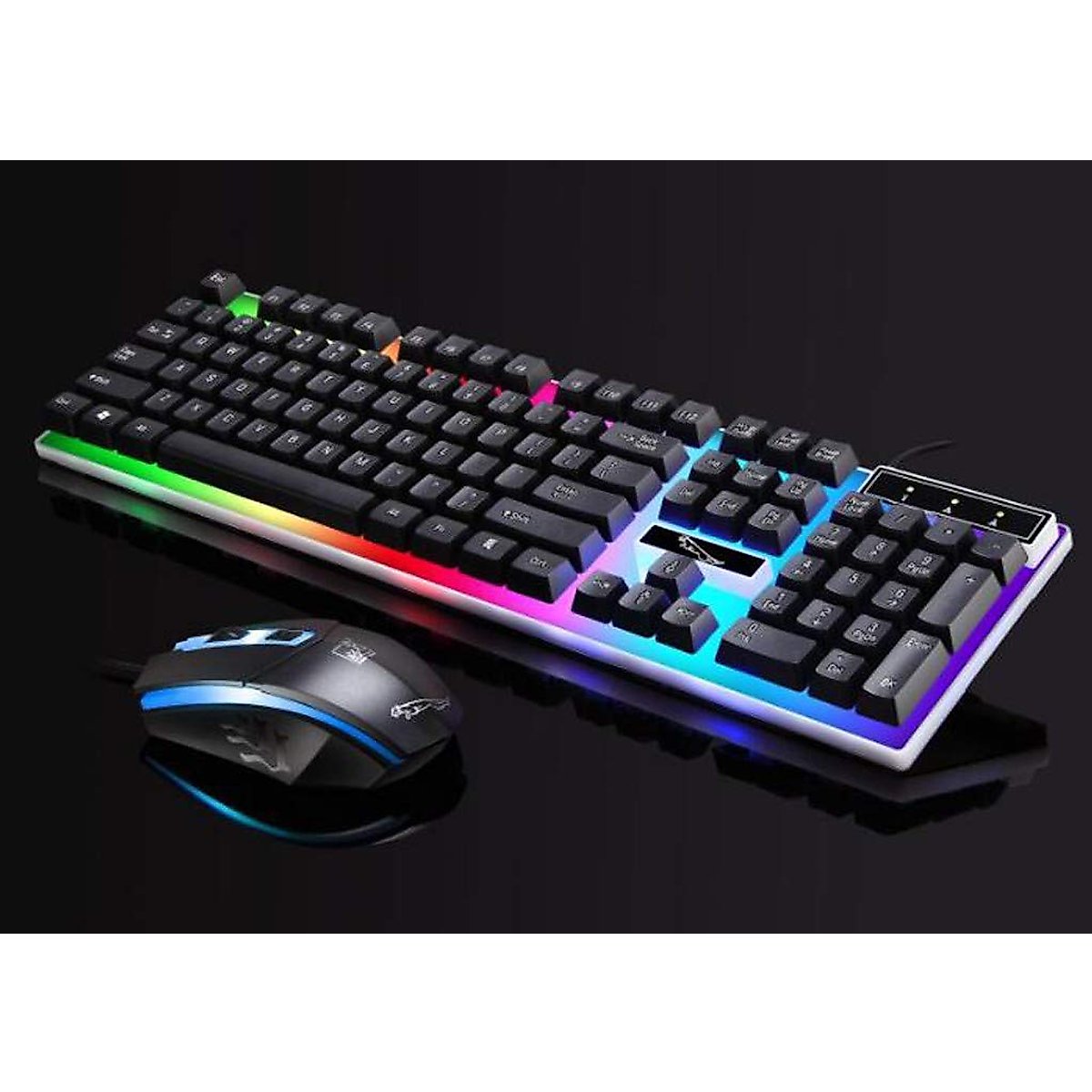 Keyboard Mouse Set,EDTO Rainbow Color Backlight Adjustable Gaming Game USB Wired Adjustable Color LED Backlit Mechanical Feeling Keyboard (Black)