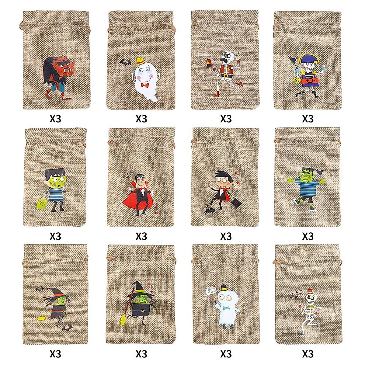 CCINEE 36pcs Burlap Halloween Party Bags Novelty Linen Jute Bags 4" x 6" for Halloween Gifts Packing Party Decoration Supplies
