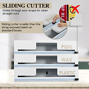 The Luxe Union 3-in-1 Wax, Foil, and Plastic Wrap Dispenser with Cutters, Drawer and Countertop Organizer for Cling, Film, and Parchment Paper, Pre-Labeled Organization, Bamboo Holder