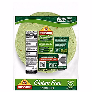 Mission Gluten Free Spinach Herb Tortilla Wraps (2 Packs) - Vegan - High Fiber - (12 Tortillas)