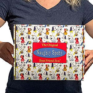 Naughty Spotty Dog Treat Box with UFO-Shaped Treat Dispenser, USA-Made Treats & Dental Chews, for Small (Blueberry Peanut Butter, Pumpkin & Duck Flavor).