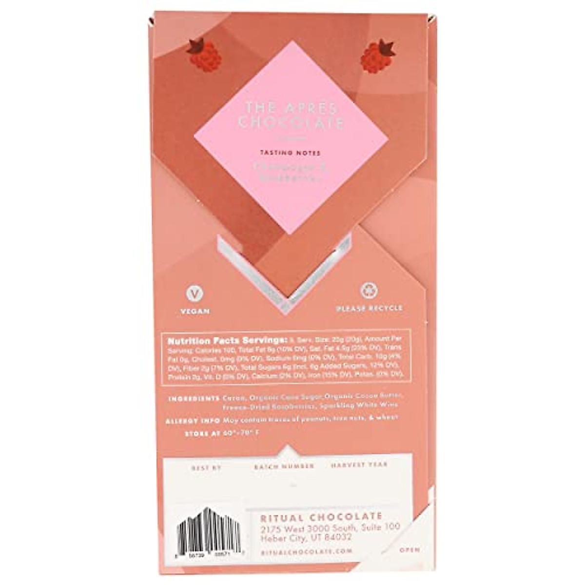 Ritual Chocolate, Bar Chocolate Champagne Raspberries Apres, 2.12 Ounce