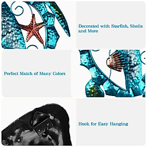 Large Metal Ocean Turtle, 15.7 Inch Metal Sea Turtle Wall Decor Outdoor Metal Sea Turtle Sculpture for Garden Home Living Room Bedroom Aquarium Ocean Themed Wall Decoration