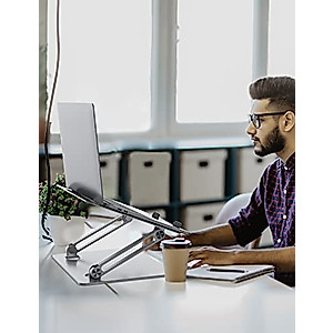 Ergopollo Laptop Stand for Desk with Stable Heavy Base, Adjustable Height, Ergonomic Heavy Metal Riser Holder, Foldable Mount Elevator, Compatible with 10 to 15.6 Inches Notebook Computer