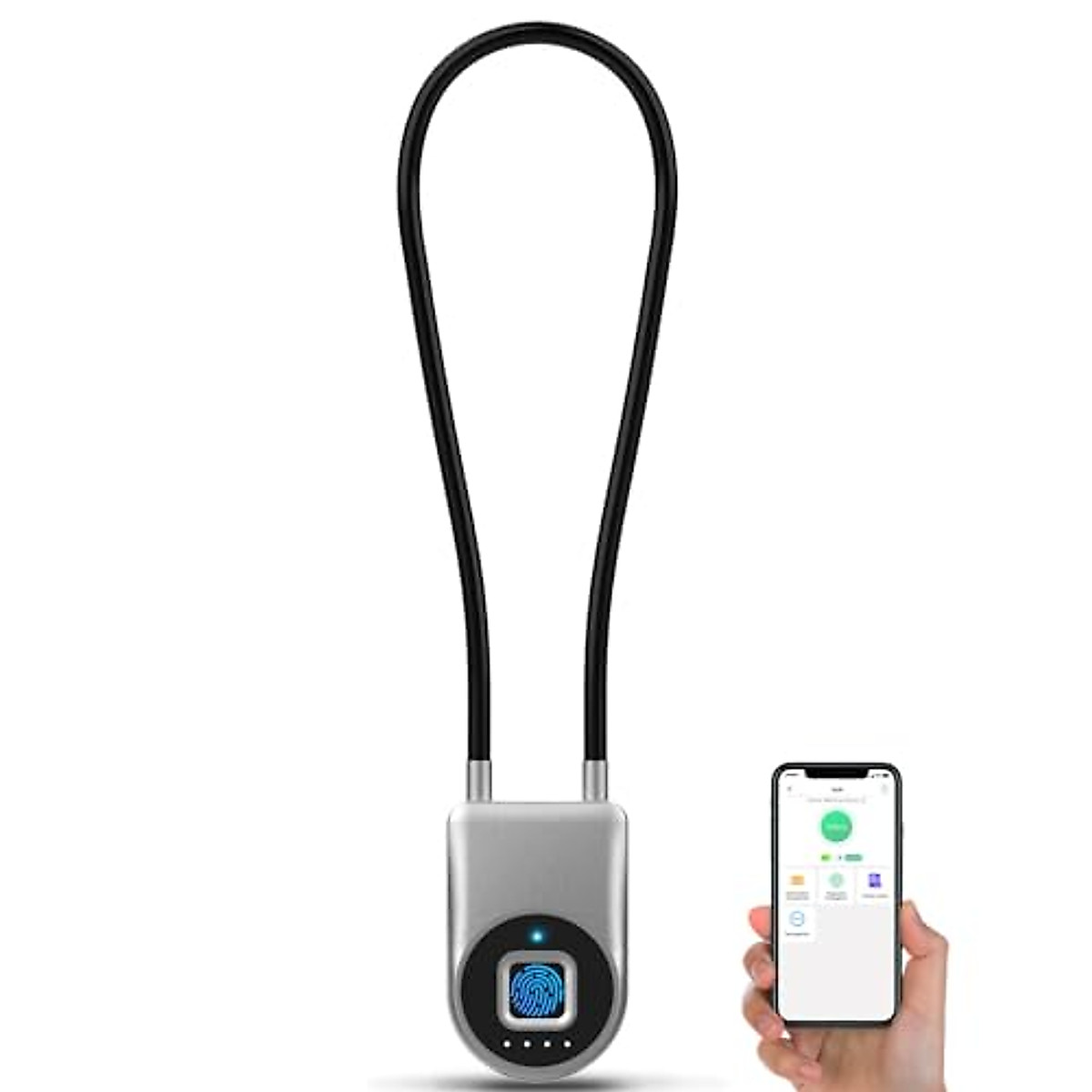 eLinkSmart Fingerprint Cable Lock, 6" Long Shackle Small Keyless Biometric Waterproof Bluetooth Smart Padlock for Gate Outdoor Fence Fridge Cabinet Locker Gun Pool Yard Pantry Helmet Travel - Silver