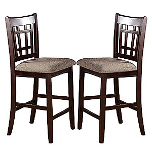 Poundex High Chair with Upholstered Seat and Solid Wood, Beige, Set of 2, Brown