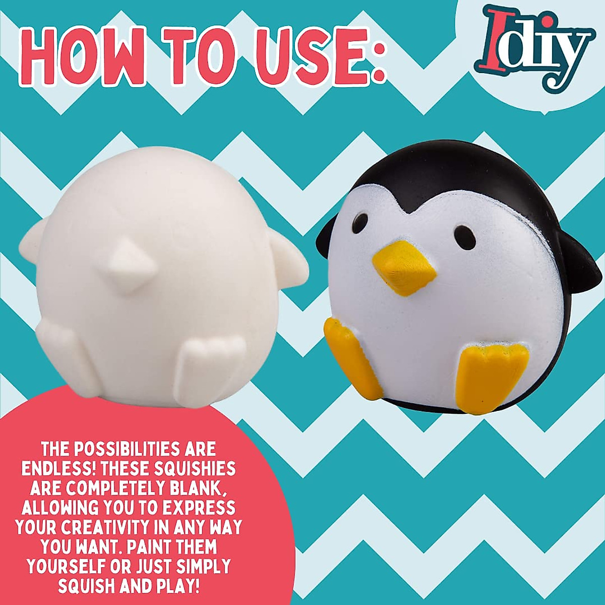 DIY Party Craft Kit Jumbo Blank Slow-Rising Squishies -12 Different 4-6" Designs -White Kawaii Sqwishy Toys for Painting, Soft Scented Stress Relief Art Crafts -Kids Holiday Birthday Activity Gift