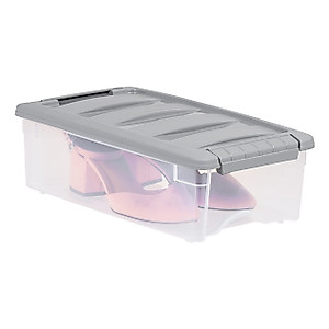 Amazon Basics 5 Quart Stackable Plastic Storage Bins with Latching Lids- Clear/ Grey- Pack of 10