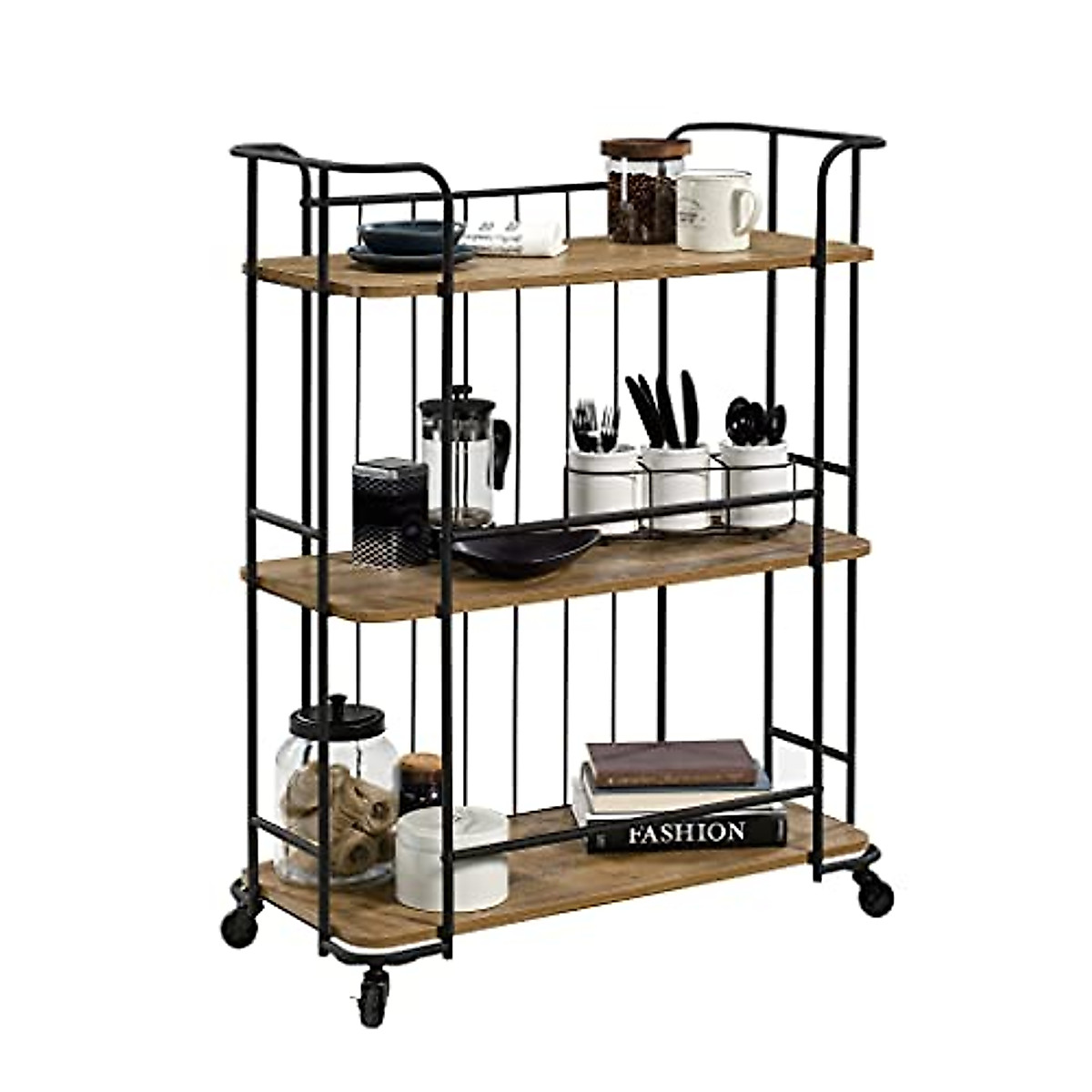 Sauder Station House Storage Cart, L: 32.323" x H: 15" x W: 40.748", Etched Oak Finish