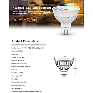Mi Light MR16 Color Changing LED Spotlight WiFi RGB +CCT 4 Watt Warm White Dimmable (4W MR16)