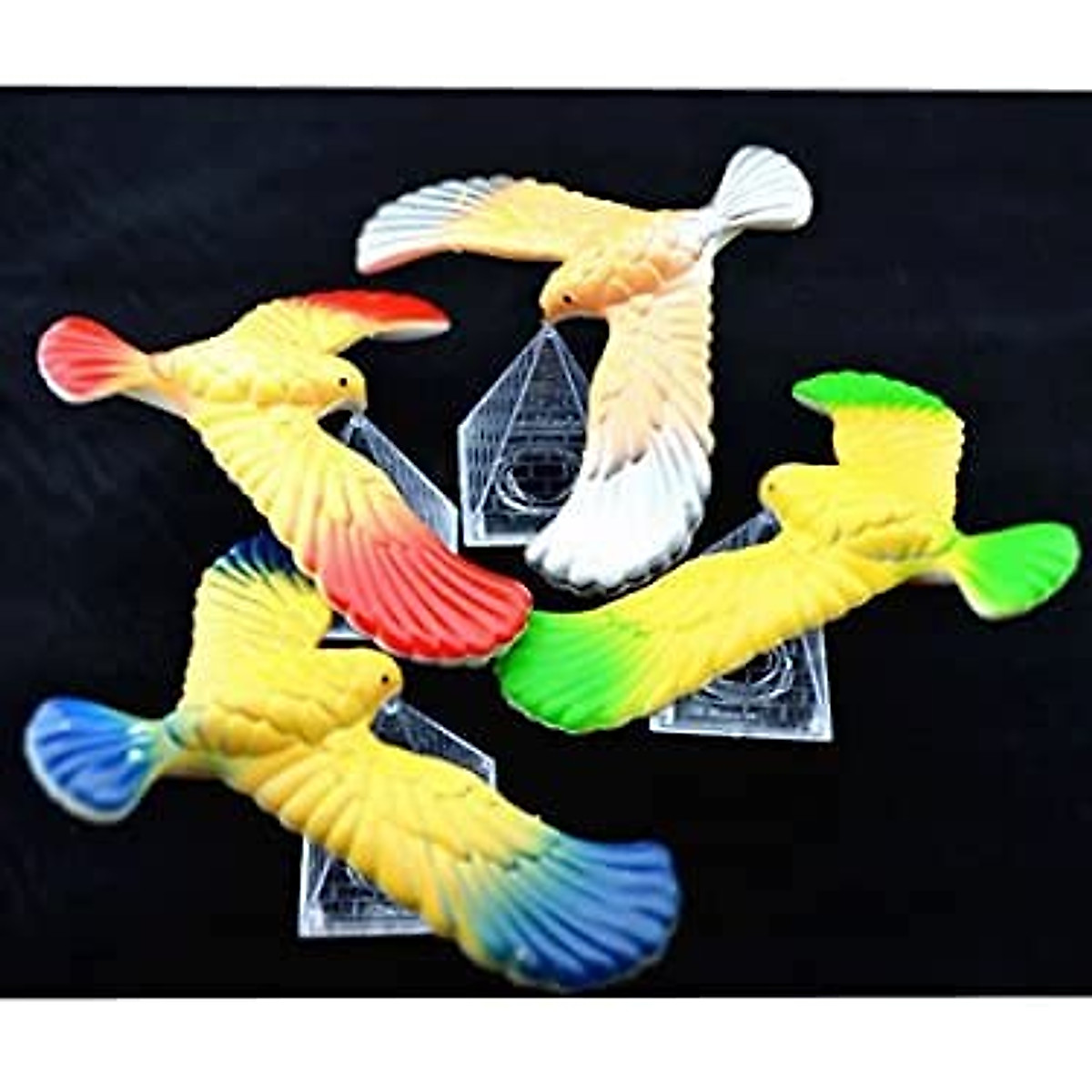 C&H Solutions 5 Pcs Cute Balancing Bird with Clear Triangle Stand (Colors May Vary)