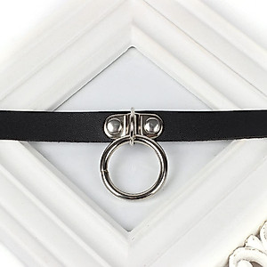Shegirl Gothic Choker Necklace Black Geometric Leather Collar Necklace Fashion Punk Jewelry for Women (Ring)