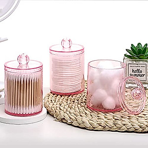 Tbestmax 3 Pack Cotton Swab Ball Pad Holder, 10 Oz Qtip Apothecary Jar Pink Makeup Organizer, Bathroom Containers Dispenser