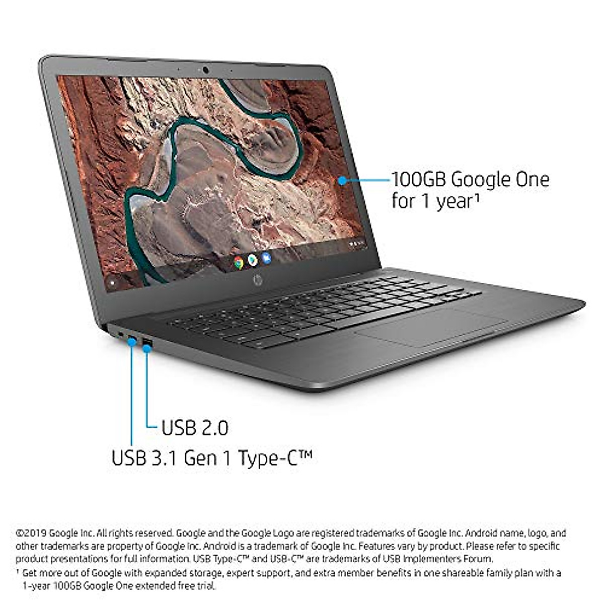 HP Chromebook 14-inch Laptop with 180-Degree Swivel, AMD Dual-Core A4-9120 Processor, 4 GB SDRAM, 32 GB eMMC Storage, Chrome OS (14-db0020nr, Chalkboard Gray)