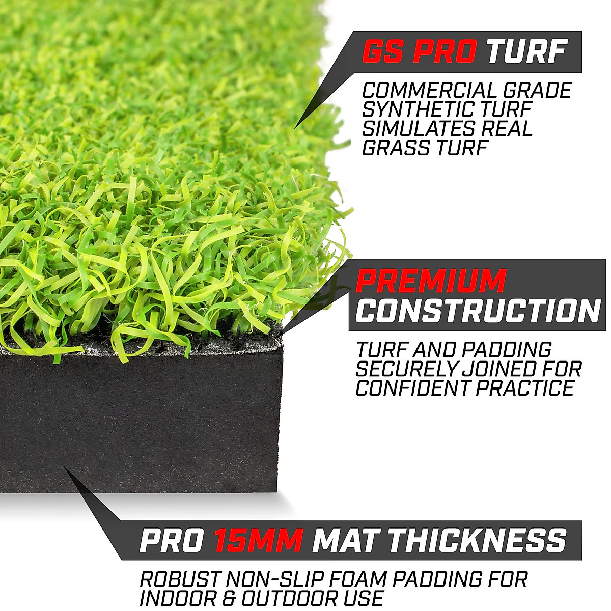 GoSports Golf Hitting Mat Artificial Turf Mat for Indoor/Outdoor Practice Includes 3 Rubber Tees - Standard, PRO, or ELITE