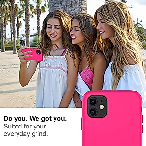 DEENAKIN iPhone 11 Case with Screen Protector,Soft Flexible Silicone Gel Rubber Bumper Cover,Slim Fit Shockproof Protective Phone Case for iPhone 11 6.1" Hot Pink