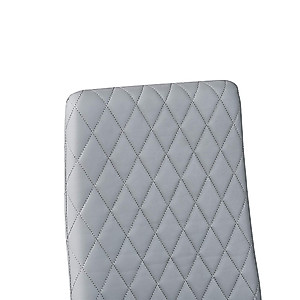 IANIYA Set of 4 Leather Dining Chairs Set, with Upholstered Cushion & High Back, Powder Coated Metal Legs, Rhombus Pattern Seats, Household Home Kitchen Living Room Bedroom (Light Gray)