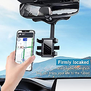 Rearview Mirror Phone Holder for Car-360° Rotatable and Retractable Car Phone Holder with Adjustable Length Upgraded Multifunctional Rearview Mirror Phone Holder for All Mobile Phones and All Car