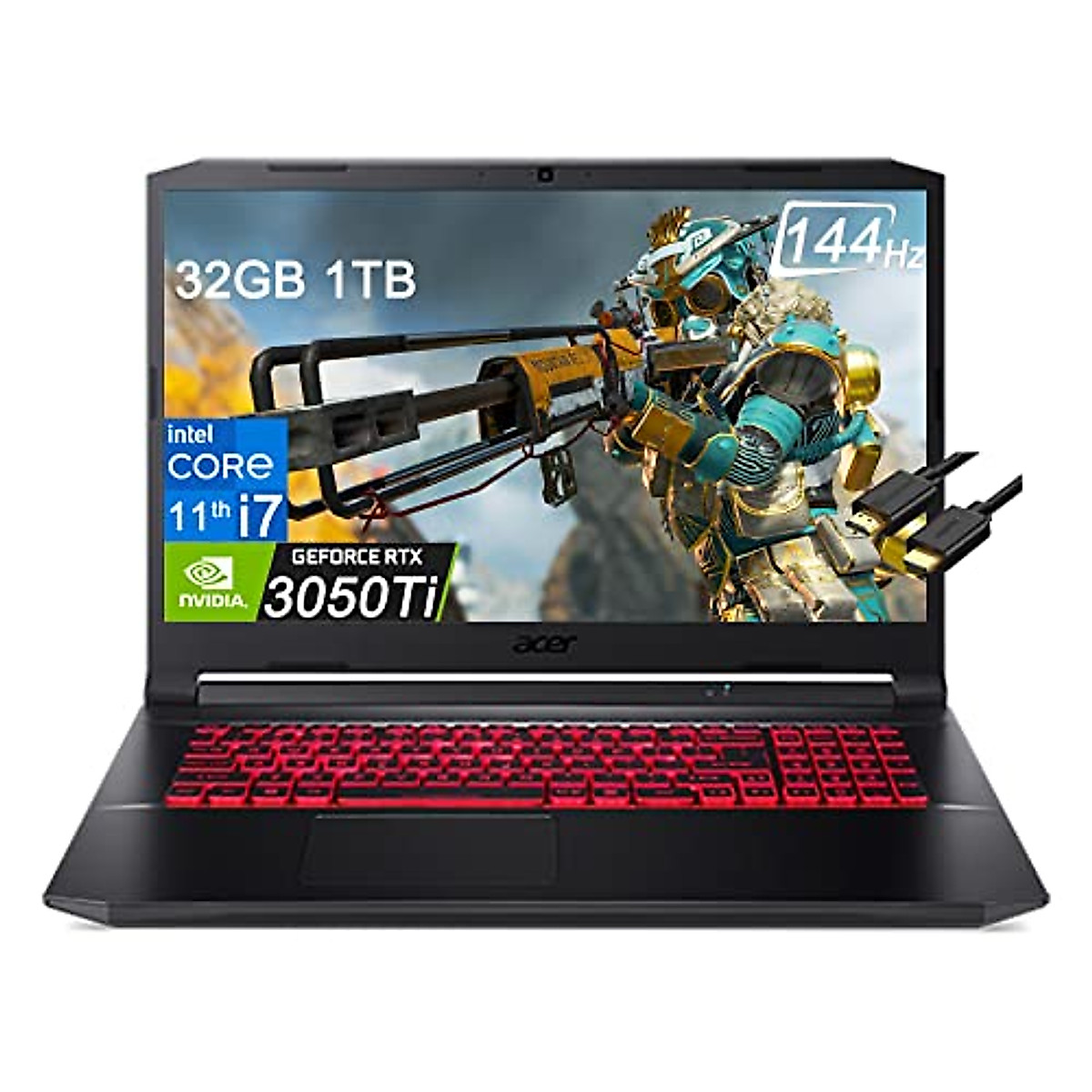 Acer 2022 Nitro 5 (17.3'' FHD 144Hz, Intel i7-11800H, 32GB RAM, 1TB PCle SSD, GeForce RTX 3050Ti 4GB) Backlit Gaming Laptop, Webcam, Killer WiFi 6, Ray Tracing, IST Cable, Windows 11 Home,