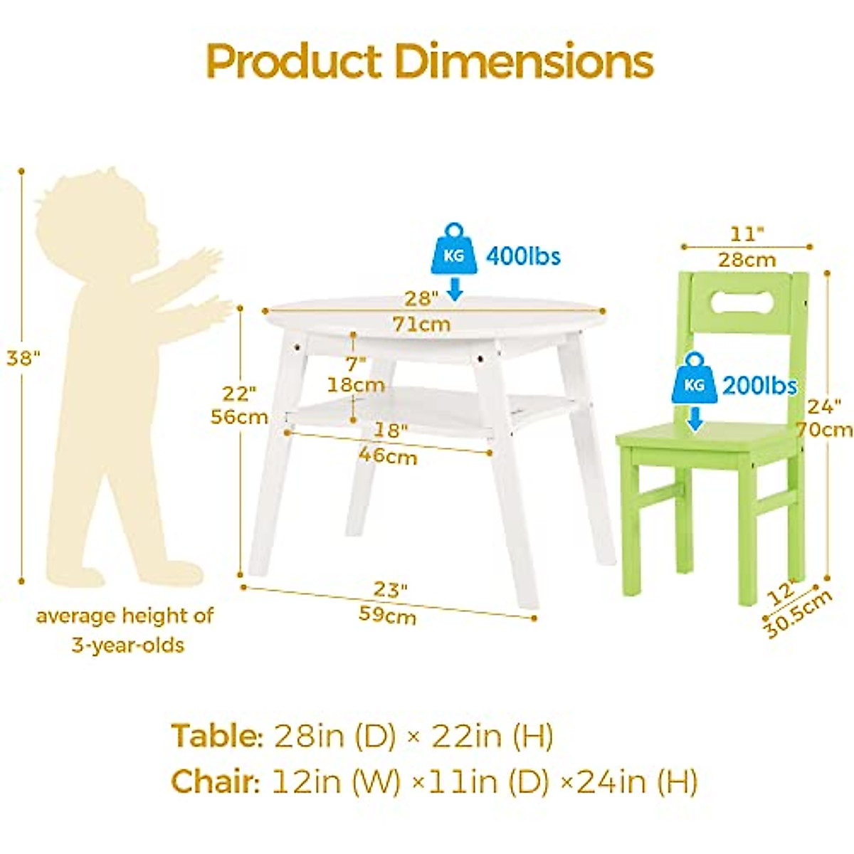 Bateso Kids Table and Chair Set, Toddler Wooden Round Table & 4 Chairs Set​ with Large Storage Space, 5-Piece Children Furniture Set for Home, Daycare, Playroom, Kindergarten