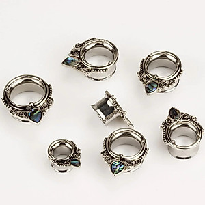 KUBOOZ(1 Pair) Popular Sea-shell Stainless-steel Ear Plugs Tunnels Gauges Stretcher Piercings,10 grams