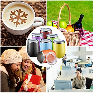 Mimorou 12 Pack 12 oz Stainless Steel Wine Tumblers with Lid Double Wall Vacuum Insulated Stemless Wine Tumbler Glitter Coffee Tumbler Travel Water Mug Bulk for Hot and Cold Drinks, 12 Colors