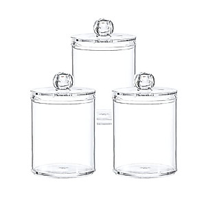 AkoSlale 3 Pack Clear Jars With Lids for Bathroom, Cotton Ball and Qtip Holder Set,Bathroom Organization and Storage,Cotton Ball Holder,Q Tip Organizer,Makeup Holders And Organizers