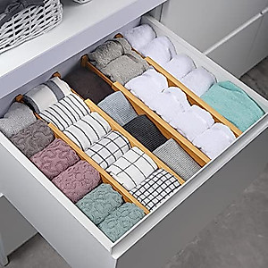 Fabsome Drawer Divider 4 Pack, Adjustable Bamboo Drawer Organizers for Clothing, Wooden Dresser Drawer Organizer Separator for Clothes, Kitchen, Office, 13.25-16.75 in