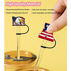 9Pcs Flag Day Straw Caps Cover Cap Topper Dust-Proof for Stanley Cup 10mm/ 0.4in, for Drinking Straw Cap Stanley Cup Accessories, Cute Silicone Tips Lids Dust-Proof for Water Bottle