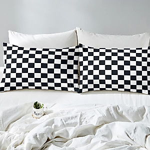 Erosebridal Black Grid Comforter Set Twin Black and White Checkered Bedding Set Reversible Farmhouse Buffalo Plaid Comforter for Kids Boys Teen Bedroom,Gingham Duvet Insert with 1 Pillow Case