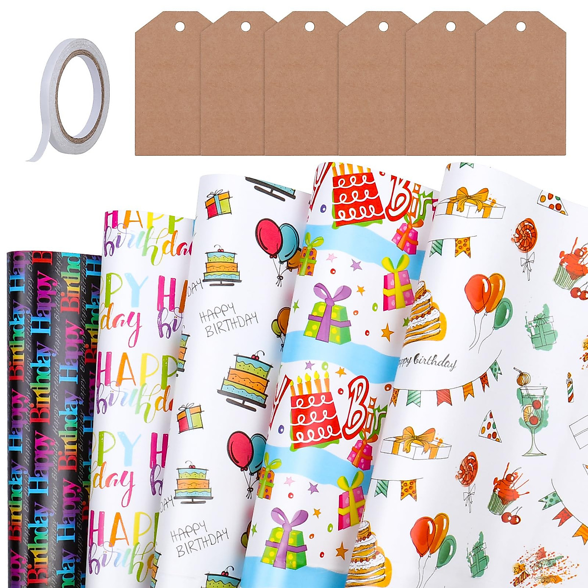 GAOHUI Colorful Wrapping Paper for Boys Girls Kids Men Women- 12 Pack Birthday Wrapping Paper Set for Birthday Party- 27.6x19.7 Inch Per Sheet