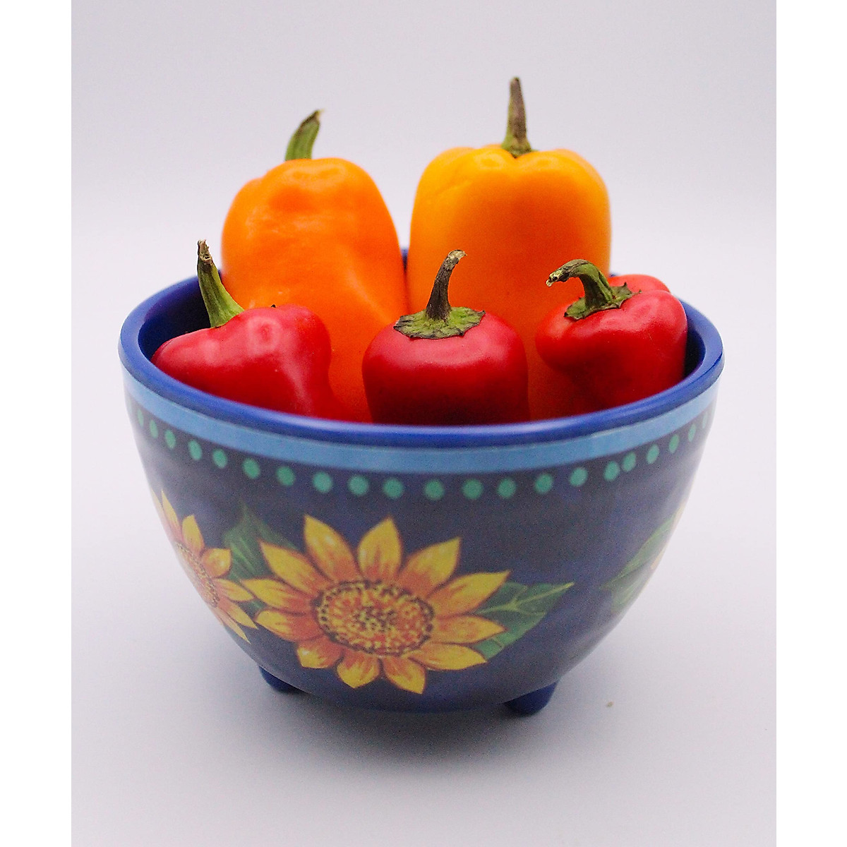 Chips and Salsa Chip Dip Bowl Set - Spanish 2 Piece Small Bowl Set Painted Blue Dishes with Sunflowers - Serving Bowls for Party and Fiestas (2)