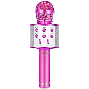 IJO Handheld Bluetooth Karaoke Microphone-Birthday Fun Singing Toys for Kids Age 3 4 5 6 7 8 9 10 Years Old Girls and Boys(Rose Red)