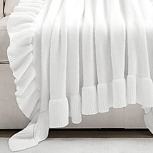 Lush Decor Reyna Soft Knitted Ruffle Throw Blanket, 50" x 60", White