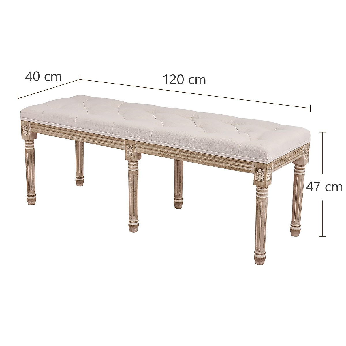 Vonluce Extra-Long Upholstered Bench, Beige, Rubberwood Frame, 48 x 16.7 in