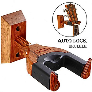 Ukulele Wall Mount Hanger, Auto Lock Ukulele Hanger, Hard Wood Base Ukulele Holder, For Ukulele/ Violin/ Banjo/ Mandolin Wall Mount Hook Stand