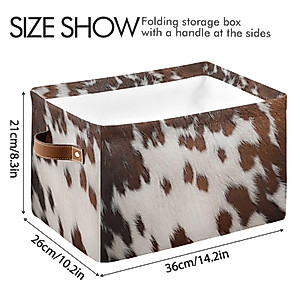 YETTASBIN Cow Print Storage Basket 1pc, Large Collapsible Toys Clothes Organizer, Durable Canvas Storage Bin with Handle for Shelves Closet Laundry Home Office Decor
