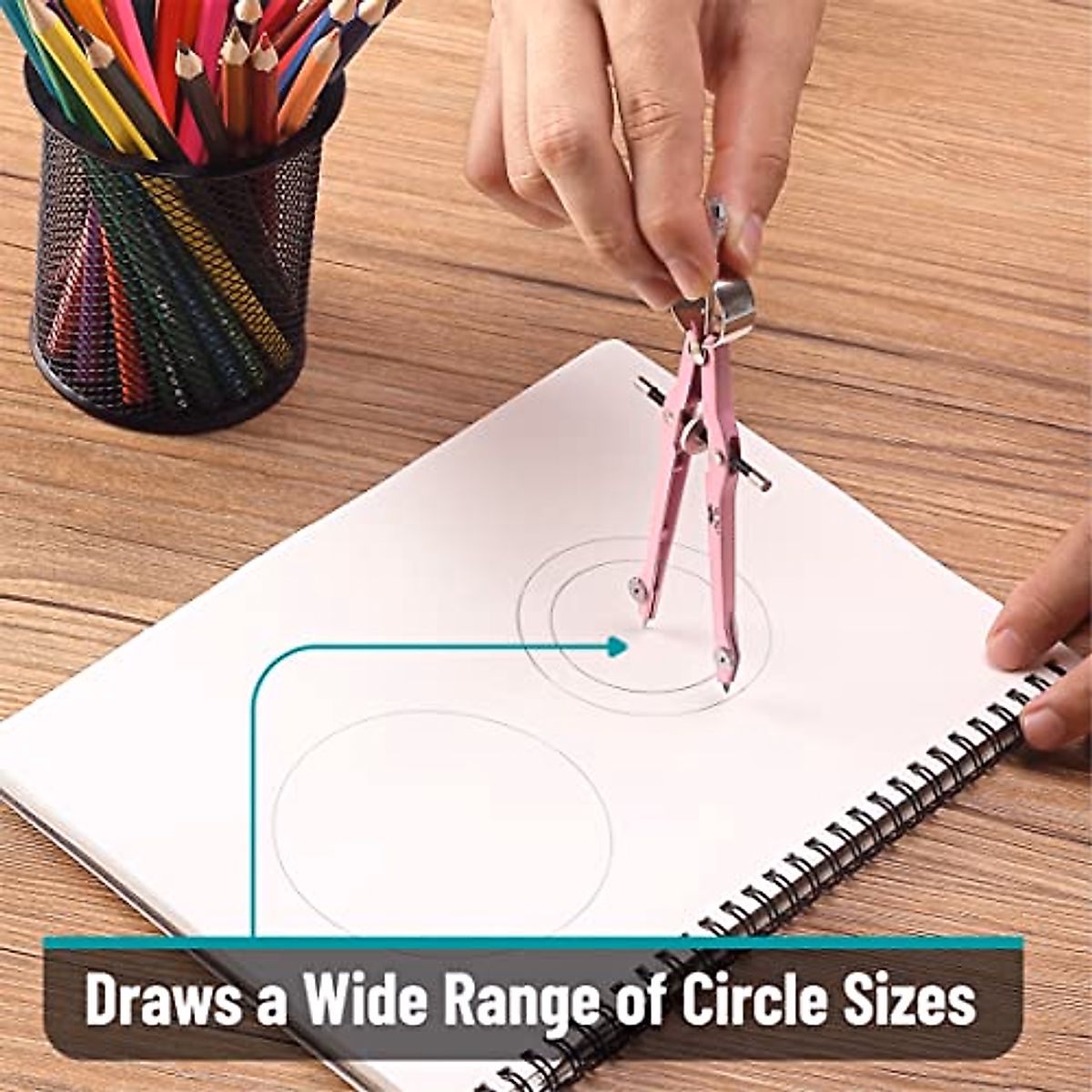 Mr. Pen- Professional Compass for Geometry, Pink, Extra Leads, Metal Compass, Compass, Compass Drawing Tool, Drawing Compass, Drafting Compass, Compass for Students, Compass for Woodworking