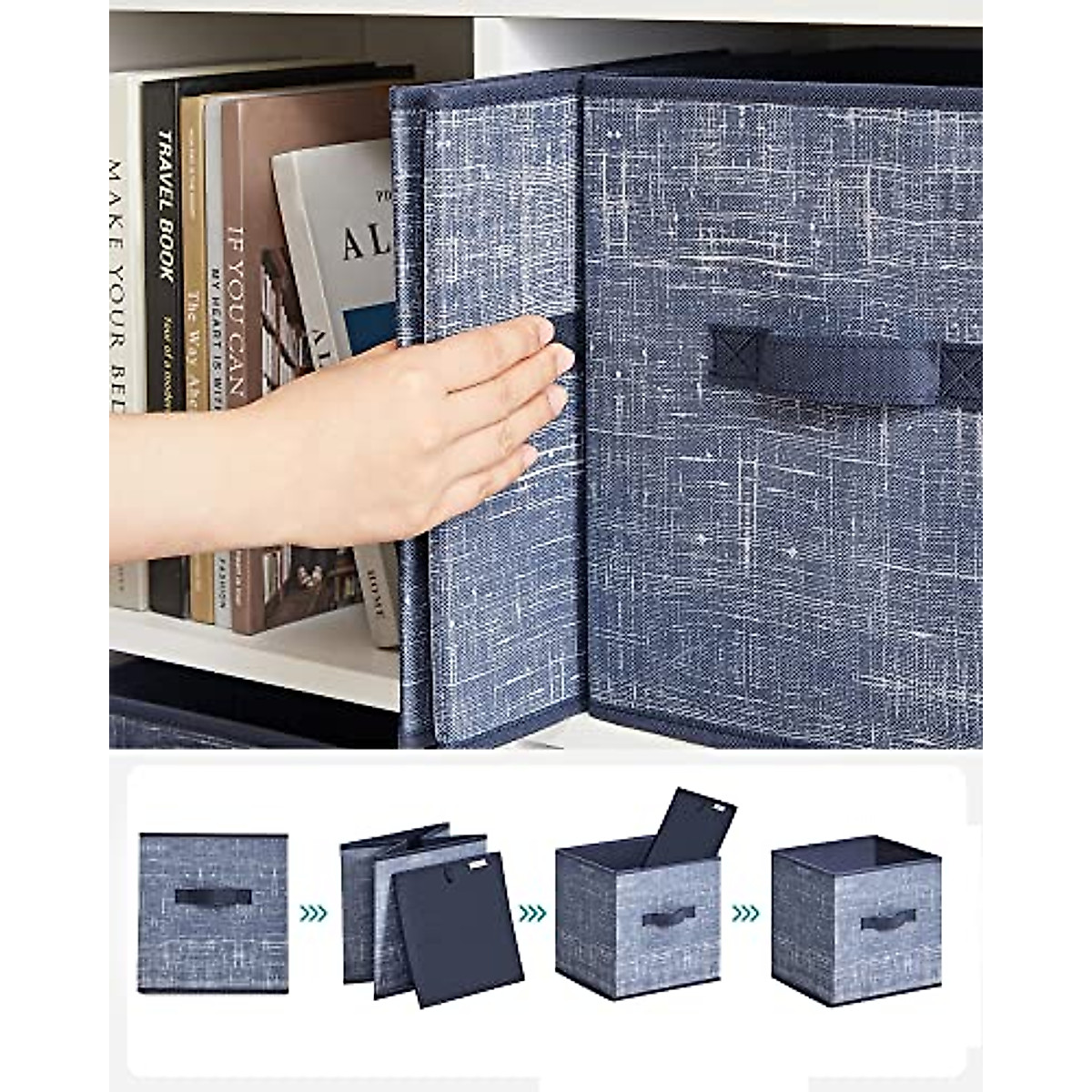 SONGMICS Storage Cubes, 11-Inch Non-Woven Fabric Bins with Double Handles, Set of 6, Closet Organizers for Shelves, Foldable, for Clothes, Misty Blue UROB026I01