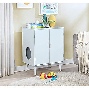 Penn-Plax Cat Walk Furniture: Contemporary Home Cat Litter Hide-Away Cabinet – All White