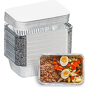 Aluminum Pans with Lids (50-Pack, 8.5"×6") 2.25 LB Capacity Foil Food Containers with Lids - 50 Pans and 50 Cardboard Covers - Disposable Tin Foil Pans - for Baking, Meal Prep and Freezer, Takeout