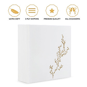 R-kay Gold Napkins 6.5 by 6.5, Luxury 3 Ply Wedding Napkins - 40 Pack Large Ultra Soft Party Napkins - Napkins Disposable Decorative For Cocktails Weddings And Upscale Dinner