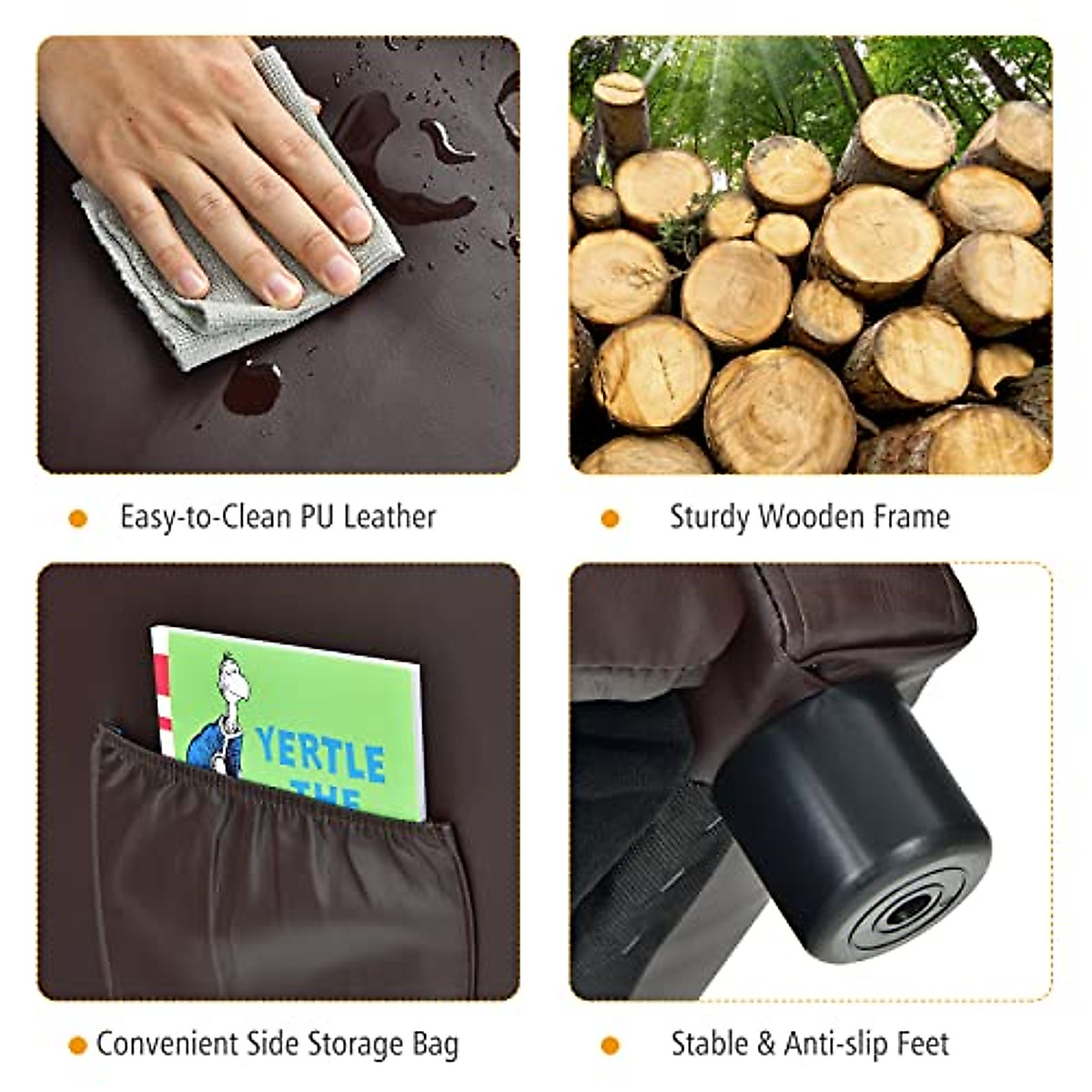 Costzon Kids Recliner, Adjustable PU Leather Lounge Chair w/Side Pockets, Footrest, Headrest for Kids Room & Play Room, Easy to Clean, Padded Recliner Sofa for Children Boys Girls Aged 3-12 (Brown)