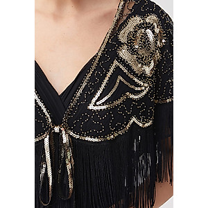 BABEYOND 1920s Shawl Wraps Gatsby Beaded Evening Cape Bridal Shawl for Evening Dresses Wedding Party (Gold Black)